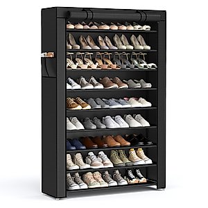 SONGMICS Shoe Rack, 9 Tier Shoe Organizer with Nonwoven Fabric Cover, Shoe Storage Shelf for 40-50 Pairs of Shoes, Entryway, Suitable for Sneakers, High Heels, Flats, and Boots, Black URXJ36HV1