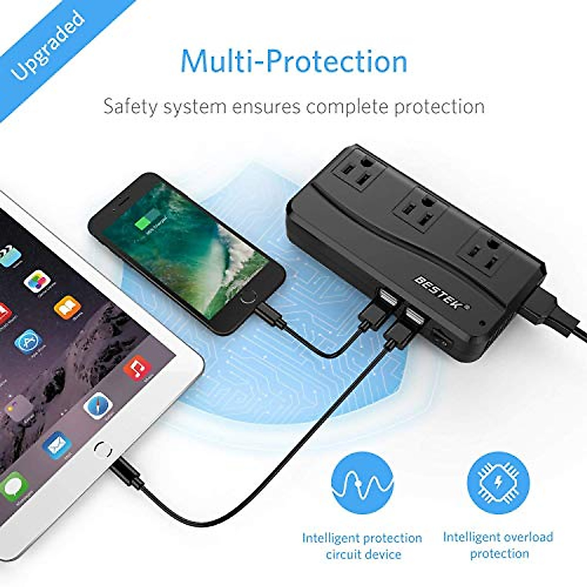 BESTEK Universal Travel Adapter 220V to 110V Voltage Power Converter with 6A 4-Port USB Charging and UK/AU/US/EU Worldwide Plug Adapter International Converter Adapter