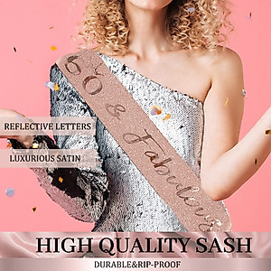 Trgowaul 60th Birthday Decorations Party Set for Women, Rose Gold 60 Birthday Banner and Tablecloth, 60 & Fabulous Sash and Tiara, 1PC Happy 60th Birthday Cake Topper, Pink Gold 60 Number Balloons