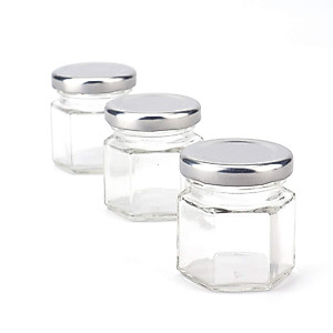 Tebery 30 Pack 1.5oz Mini Hexagon Glass Jars with Silver Lids and Labels, Honey Jars Small Spice Jars Mason Jars for Spices, Gifts, Wedding Party Favors, DIY and More