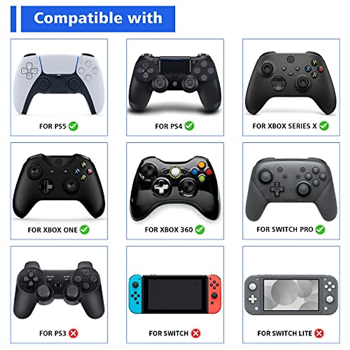 PlayVital Black Ergonomic Stick Caps Thumb Grips for PS5, for PS4, Xbox Series X/S, Xbox One, Xbox One X/S, Switch Pro Controller - with 3 Height Convex and Concave - Diamond Grain & Crack Bomb Design