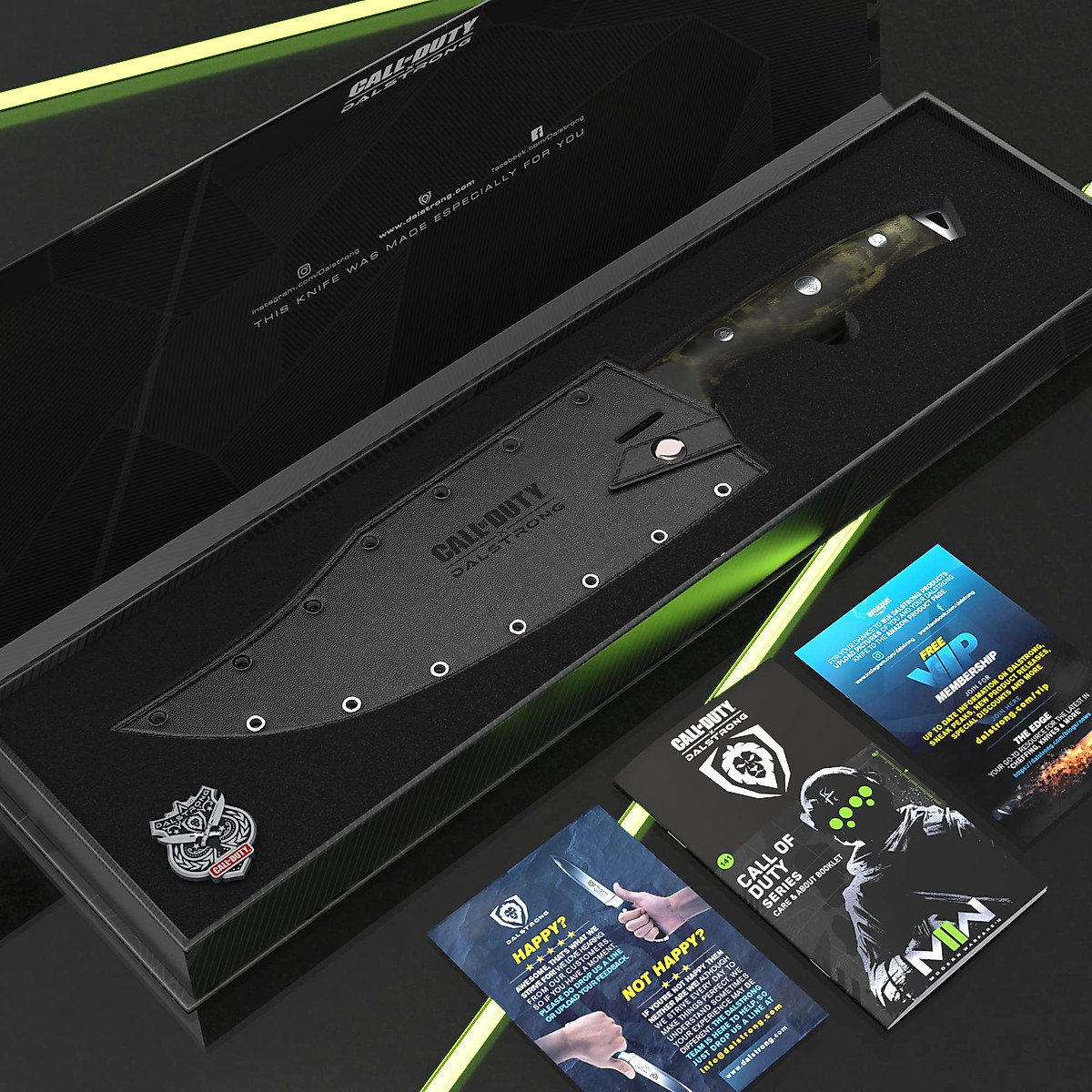 Dalstrong Chef Knife - 8 inch - Call of Duty Edition - Exclusive Collector Set - High-Carbon 9CR18MOV Steel - G10 Digital Camo Handle - Ultra-Thin Zero Friction Blade - Chef's Knife - Leather Sheath