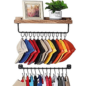HYDERMUS Hat Rack Wall Mount with Shelf Hat Organizer for 24 Baseball Caps Metal Hat Holder Organizer for Closet Wall Storage Organization Display Carbonized Black