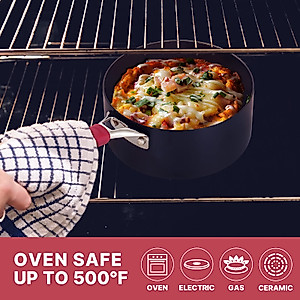 EPPMO Nonstick Saucepan with Lid, Hard-Anodized Scratch Resistant Small Sauce Pan, Dishwasher Safe, 1.6 QT Black