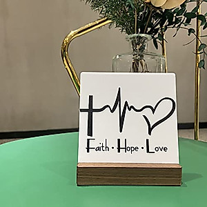 Gocolt Inspirational Quotes Desk Decor "Faith-Hope-Love" Decorative Gift Office Study Desk Ornament Encouraging Cheer Gift Office Inspiration Positive Plaque With Wooden Stand For Cowoker Motivational Sign For Birthday