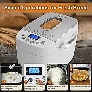 Davivy Bread Maker Machine 3LB with 2 Dough Kneading Paddle Dough Maker,15-in-1 Automatic Bread Machine Maker with Nonstick Bowl For Bread, Jam& Yogurt, 3 Loaf Sizes and 3 crust settings,15-H Delay Timer（850W,Silver,3.3LB）