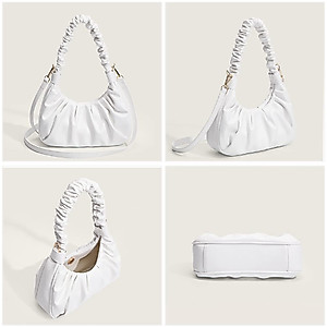 Gxamz Ruched Cloud Shoulder Purse and Dumpling Bag for Women Small Crossbody Handbag with Removable Shoulder Strap (white)
