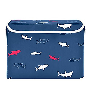 Kigai Cute Shark Storage Baskets for Shelves Foldable Closet Basket Storage Bins with Lid for Clothes Home Office Toys Organizers