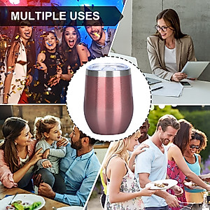 MEZMUT 12 Oz Insulated Wine Tumbler with Lid Double Wall Vacuum Stainless Steel Wine Glass Coffee Mug Insulated Tumbler Cup for Champaign, Cocktail, Beer (Rose Gold, 1 Pack)