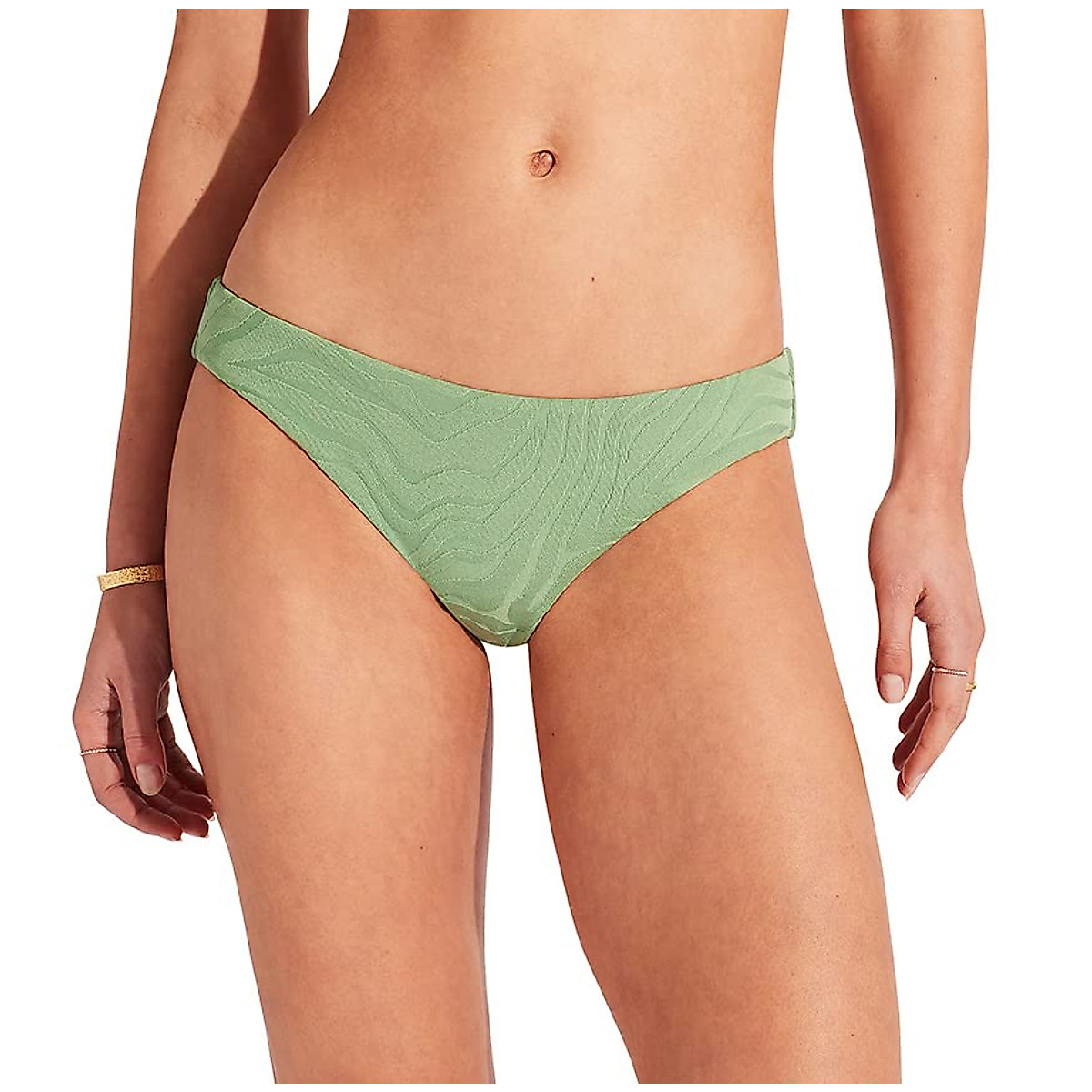 Seafolly Women's Standard Hipster Full Coverage Bikini Bottom Swimsuit, Second Wave Palm Green, 8