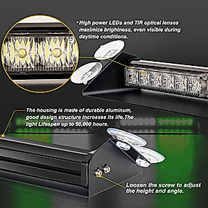 Lattofigy 2 in 1 Dash Emergency Strobe Lights 2x14 inch 24LED Safety Hazard Warning lights Interior Front/Rear Windshield Deck Split Light Bar for Car Truck Vehicles (Green/White)