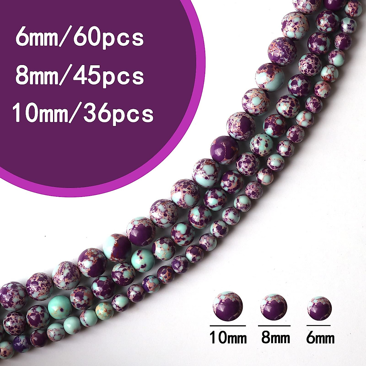 GOMOOBEADS 36 PCS of Natural Purple Imperial Jasper Beads for DIY Jewelry - 10MM Round Spacer & Energy Healing Stones, 15.5" Strand of Gemstones for Bracelets & Necklace