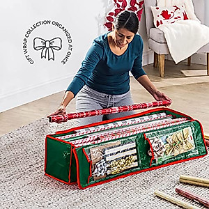 Christmas Carrying Wrapping Paper Storage Bag, Gift wrap Storage - Fits 14-20 Standard Rolls Upto 40"- Rectangular Prism Slim Design for Underbed Wrapping Paper Storage Container or Closet Storage