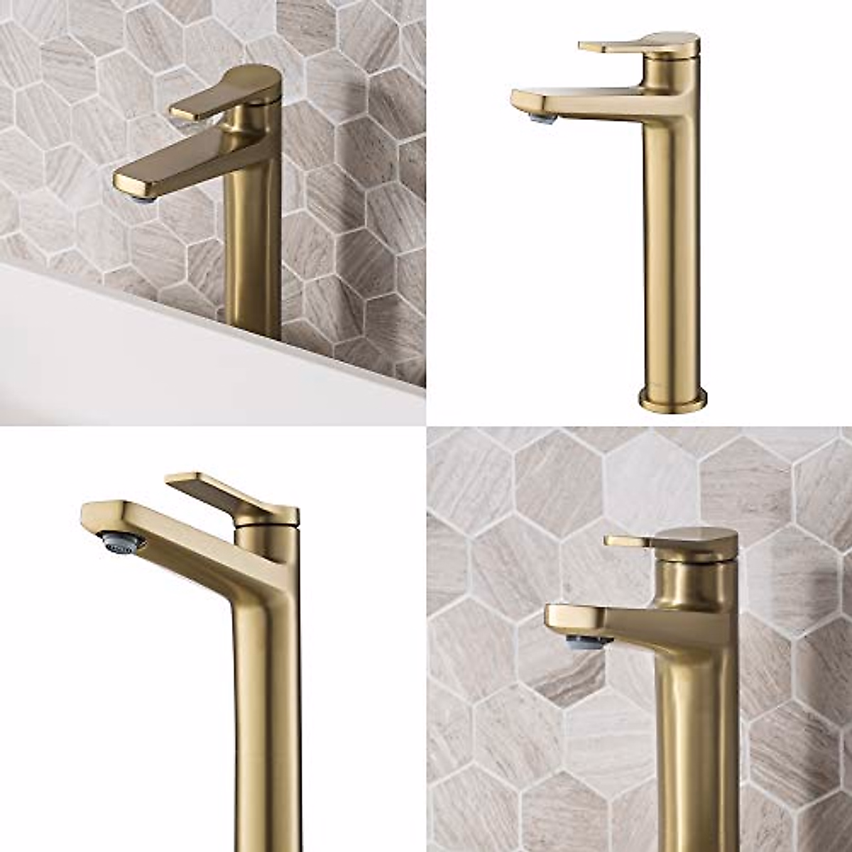 KRAUS Indy Single Handle Vessel Bathroom Faucet and Pop Up Drain in Brushed Gold, KVF-1400BG-PU-10BG