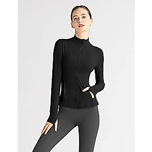 Locachy Women's Slim Fit Full Zip Athletic Running Sports Workout Jacket with Pockets Black XL