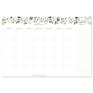 Bliss Collections Monthly Planner, Greenery Watercolor, Undated Desk Calendar and Planner for Organizing and Scheduling Tasks, Productivity Tracker, Goals, Notes and To-Do Lists, 12"x18" (18 Sheets)