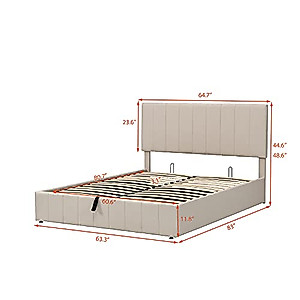 Merax Queen Size Upholstered Platform Bed with a Hydraulic Storage System, No Box Spring Needed, Beige