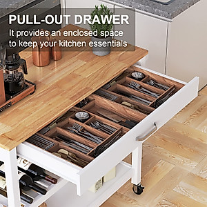 Kitchen Island Carts on Wheels with Storage – Mobile Rolling Cart with Storage Drawer and Shelves, Kitchen Islands Table with Towel Rack, Rubberwood Top, for Kitchen and Dining Room, White