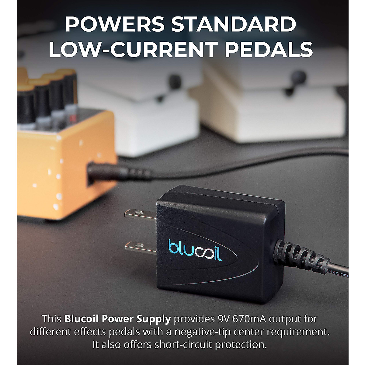 Blucoil 9V 670mA Power Supply with Slim US Plug AC Adapter Center Negative - Compatible with BOSS, Behringer, DigiTech, Jim Dunlop, MXR, Nobels, NUX, Roland, TC Electronic, Xotic, Zoom Effects Pedals