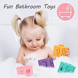 GILOBABY 12 PCS Baby Soft Blocks Set, Toddler Silicone Building Blocks Squeeze Stacking Toys with Animal Shape Fruit Number, Ideas Educational Toy Birthday for Baby Toddler Children