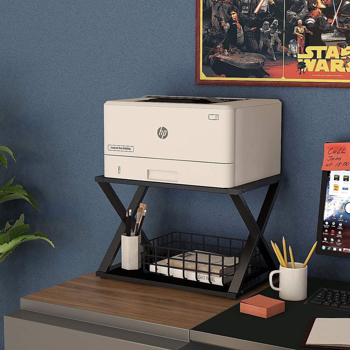 ZENPHN Desktop Printer Stand, Small Home Printer Stand, 2 Tier Desk Organizer with Adjustable Non-Slip Feet for Home and Office, Black