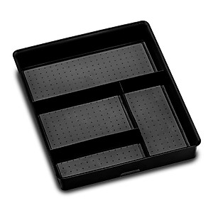 madesmart Antimicrobial Clear Soft Grip Large Gadget Tray Non-Slip Multi-Purpose Drawer, 4 Compartments, All-In-One Home Organization, EPA Certified, Light Grey