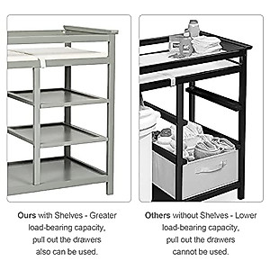 Kinfant Baby Changing Table with Storage - Diaper Changing Table with Laundry Hamper, 3 Storage Basket, Changing Pad & Safety Belt (Grey)