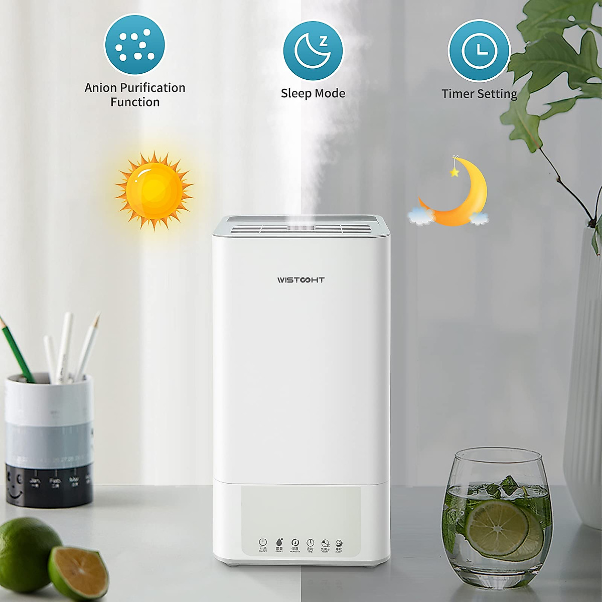 Wistopht Top Fill Humidifiers for Bedroom, 6L Ultrasonic Humidifiers for Large Room, Cool Mist Humidifier for Bedroom&Office, Quiet Anion Humidifier with Adjustable Mist Output,LED Touch Display