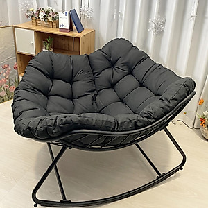Patio Outdoor Rocking Chair, Indoor Rocking Chair Comfy Rocker Chair with Thick Cushion, Padded Cushion Rocker Recliner Chair Outdoor for Front Porch, Living Room, Patio, Garden, Yard ( Color : Black