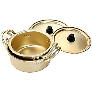Lyellfe 2 Pack Korea Ramen Pot with Lid, Fast Noodles Cooking Pots, Alluminum Shin Ramyun Pot with Handles, Great for Soup, Curry, Pasta and Stew, 2 Sizes