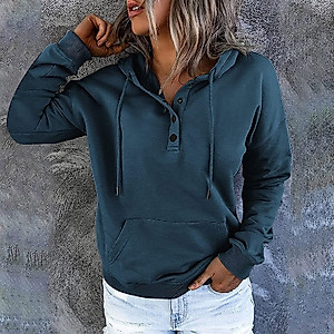 Dressy Casual Hoodies For Women Long Sleeve Pullover Tops Drawstring Hooded Sweatshirts Fall Fashion Outfits 2024 Navy M