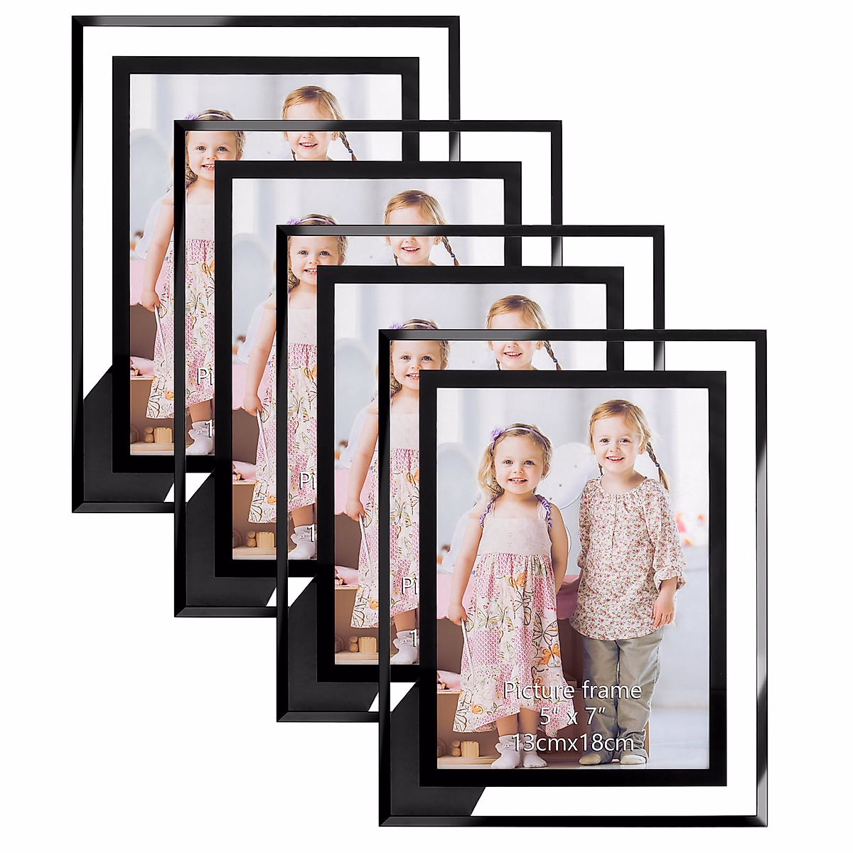 Serwrsw Glass Picture Frame for 5x7 inch Photo, 4 Pack Clear Frame with Black Stripe Decor, Vertical or Horizontal on Tabletop