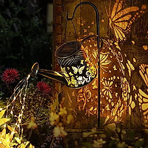 Watering Can with Lights, Solar Lights Outdoor Butterfly Art Garden Decor Hanging Metal Waterproof Solar Lanterns for Walkway Yard Pathway Patio Gardening Gift for Mom Grandma