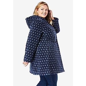 Woman Within Women's Plus Size Double-Breasted Hooded Fleece Peacoat - 22 W, Black