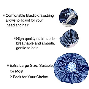 2Pack Satin Bonnet for Sleeping Silk Bonnet Hair Bonnets Cap, Double use Extra Large Double Layer Reversible Adjustable, Sleep Bonnet Used to Keep Hair Dry During Sleep. Green-Blue