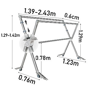 HJXGQJM Stainless Steel Laundry Drying Rack, Retractable Drying Rack,Foldable Portable Space Saving Clothes Drying Rack, for Laundry, Bathroom, Balcony, Windproof Feet for Stable Load Bearing