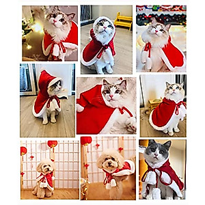 Pet Christmas Costume,Cat Cloak with Xmas Hat,Christmas Cat Dog Costume Pet Cape,Dog Clothes for Christmas,Hooded Cape Dog Puppy Dress Up for Cats and Small to Medium Sized Dog