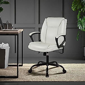 Home Office Chair Ergonomic Desk Chair PU Leather Task Chair Executive Rolling Swivel Mid Back Computer Chair with Lumbar Support Armrest Adjustable Chair for Men (White)