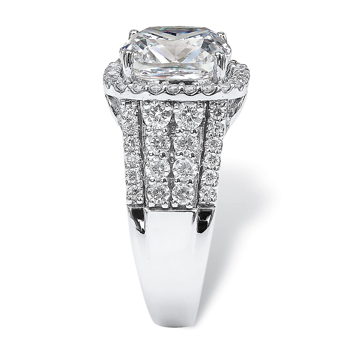PalmBeach Platinum-plated Sterling Silver Cushion Cubic Zirconia Simulated Halo Engagement Ring Sizes 6-10 Size 7