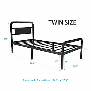 Emiosmt 14 Inch Twin Metal Platform Bed Frame with Headboard and Footboard,2500lbs Heavy Duty Steel Slat Support,No Box Spring Needed,Easy Assembly,Square Tube,Twin Bed Frame