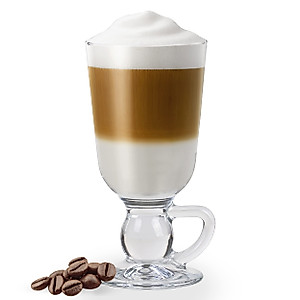 JAIRESTONE Glass Irish Coffee Glass Set with Handle, Footed Design Clear Latte Glasses, Cappuccino, Hot Cold Beverage Mug, 9.25fl oz Set of 2