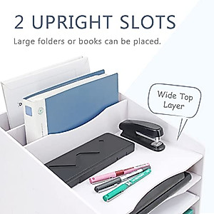 SONGWAY Desk File Organizer and Accessories Storage - Desktop Organizer with Horizontal and Vertical File Folder Holders, Letter Mail Sorter, 4 Tier Paper Organizer for Desk Home Office School