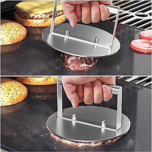 niffgaff Stainless Steel Burger Press, 5.5 Inch Round Burger Smasher, Nonstick Smooth Grill Press for Flat Top Skillet Grill Cooking, Flat Bottom Griddle Accessories Kit