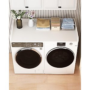 RRWJVU Washer Dryer Countertop,27.5" x 54" Solid Wood Countertop with Anti- Slip Pad for Laundry Room Organization. White