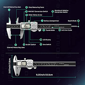 Nuovoware Digital Caliper, 6 Inch /150 mm IP54 Electronic Measuring Tool, Stainless Steel Waterproof Micrometer Vernier Caliper with Auto-Off Large LCD Screen, High Precision Inch/Metric/Fraction