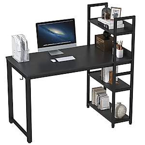 Napnapday 47 inch Computer Desk with Storage Shelves, Study Gaming Desk with Bookshelf Writing Table for Home Office Bedroom, Black