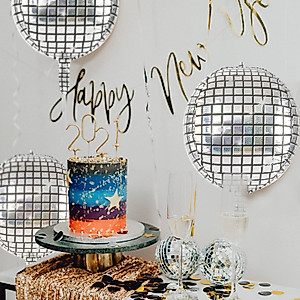 C CRYSTAL LEMON Disco Ball Balloons – 22-Inch Disco Ball Balloon Set for Weddings, Parties, Bridal Showers, Events – Aluminum Foil Disco Balloons in 4D – Round Metallic Silver 70s Balloons – 6pcs