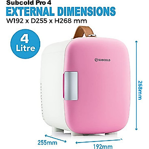 Subcold Pro4 Luxury Mini Fridge Cooler 4 Litre / 6 Cans AC & Exclusive USB ECO Power Option | Portable Small Refrigerator For The Office, Bedroom, Car, Travel, Skincare & Cosmetic (Pink)