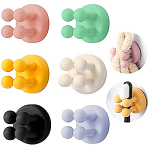 Ledeak 6 Pcs Self Adhesive Hooks Holders, Silicone Decoration Hooks Reusable Seamless Utility Hook, Functional Plug Cable Razor Utility Holders for Kitchen Bathroom Home Office
