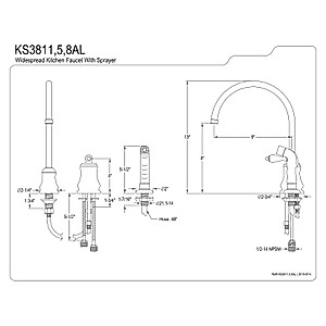 Kingston Brass KS3818AL Restoration Widespread Kitchen Faucet with ABS Sprayer, 9-Inch, Brushed Nickel